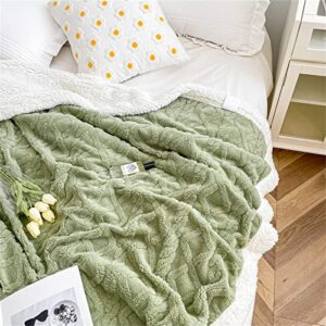 Fleece Plush Throw Blanket, Green Tufted Striped Pattern Fuzzy Sherpa Bed Throw, Soft Fluffy Warm Winter Blanket for Bed Sofa Couch Car 50x60 Inches