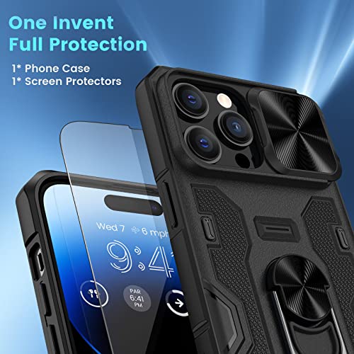 NULETO for iPhone 14 Pro Max Case with Rotatable Kickstand, Slid Camera Cover and Screen Protector, Magnetic Protective Phone Case for iPhone 14 Pro Max 6.7 with Ring Holder Stand and Magnet, Black