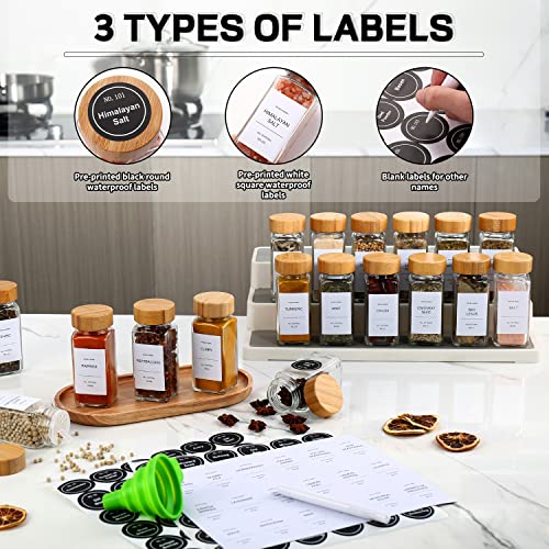 DIMBRAH Spice Jars with Label-4oz 36Pcs, Glass Spice Jars with Bamboo Lids, Container Set with White Printed Labels,Kitchen Empty Jars with Shaker Lids