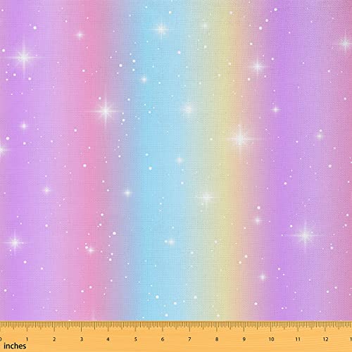 Erosebridal Tie Dye Fabric by The Yard, Pastel Rainbow Upholstery Fabric for Kids Girls Women, Kawaii Pink Blue Purple Ombre Decorative Fabric, Sky Starry Stars Princess Style Fabric, 1 Yard