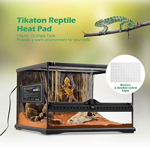 Tikaton Reptile Heat Pad - Adjustable Temperature Under Tank Heater for 10-20gal/30-40gal Tank, Terrarium Heat Mat for Turtle/Snake/Lizard/Frog/Spider/Plant Box (2 Pack-6" X 8")