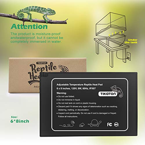 Tikaton Reptile Heat Pad - Adjustable Temperature Under Tank Heater for 10-20gal/30-40gal Tank, Terrarium Heat Mat for Turtle/Snake/Lizard/Frog/Spider/Plant Box (2 Pack-6" X 8")