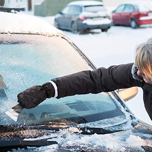 Ice Scraper Mitt for Car Windshield, Waterproof Snow Remover Scraper Glove with Thick Fleece Lining for Home Car Window Snow Remover Scratch-Free