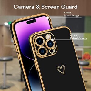 MZELQ Compatible with iPhone 14 Pro Max Case for Women Cute Luxury Love Heart Pattern Design Full Camera Protection Soft TPU Reinforced Corners Protective Plating Edge Phone Case 6.7" 2022 - Black