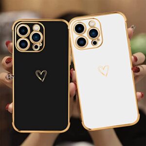 MZELQ Compatible with iPhone 14 Pro Max Case for Women Cute Luxury Love Heart Pattern Design Full Camera Protection Soft TPU Reinforced Corners Protective Plating Edge Phone Case 6.7" 2022 - Black