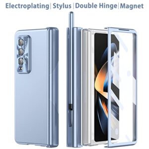 NINKI Compatible Samsung Galaxy Z Fold 4 Case with S Pen Holder & S Pen,Hinge Protection Case for Samsung Z Fold 4 Case with Screen Protector,Samsung Z Fold 4 5g Case Galaxy Fold 4 5g Phone Case Blue