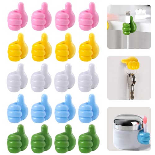 Thumb Hooks Silicone, 20 Pcs Self Adhesive Thumb Hook Wall Hangers for Cable Clip Key Hat Makeup Brush Holder