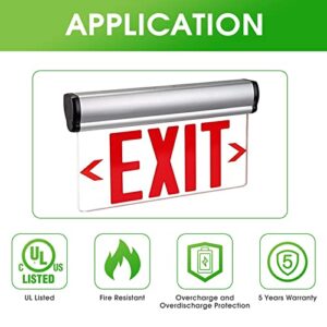 Garrini LED Emergency Exit Sign Double face with Backup Battery UL Certified Wall Ceiling Mounting Acrylic Mirror Replaceable Panel Removable Indicator Arrows, Fire Resistant GSEL-200DR(Double face)