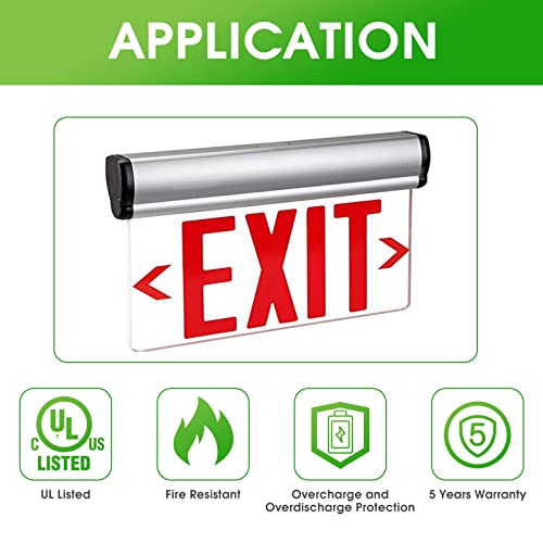 Garrini LED Emergency Exit Sign Double face with Backup Battery UL Certified Wall Ceiling Mounting Acrylic Mirror Replaceable Panel Removable Indicator Arrows, Fire Resistant GSEL-200DR(Double face)