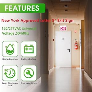 Garrini LED Emergency Exit Sign Double face with Backup Battery UL Certified Wall Ceiling Mounting Acrylic Mirror Replaceable Panel Removable Indicator Arrows, Fire Resistant GSEL-200DR(Double face)