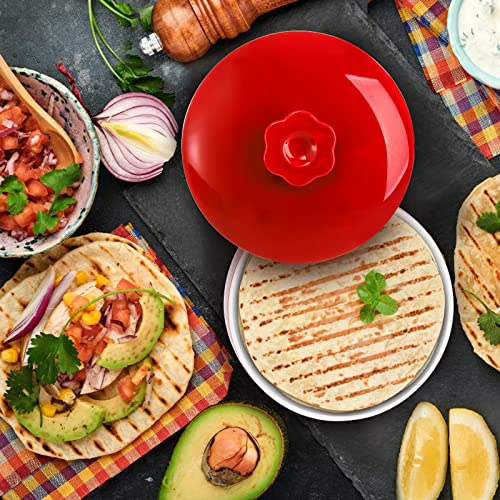 Lyellfe Ceramic Tortilla Warmer with Lid, 8.5 Inch Tortilla Server Holder Container, Hold up to 12 Tortillas,Red Taco Warmer for Taco Tuesday Night, Mexican Party, Microwave and Oven Safe