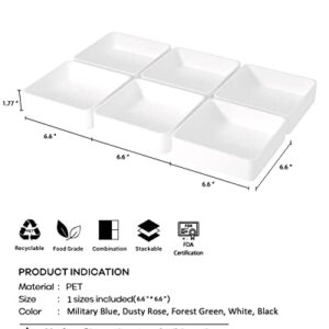 6 Pcs Stackable Drawer Organizer Set, 6.6" X 6.6" Square Plastic Vanity Drawer Organizers and Storage Bins, Desk Drawer Organizer Trays for Makeup, Bathroom Countertop, Office Drawer Divider, White