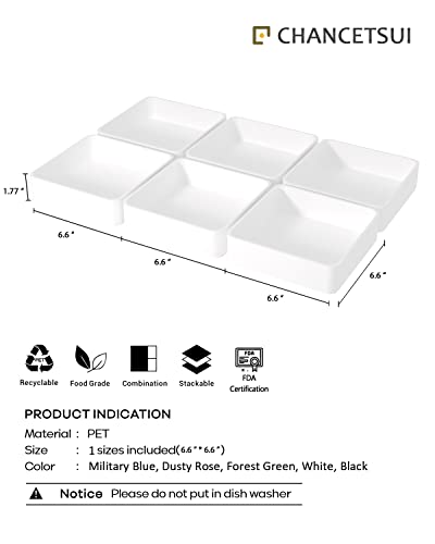 6 Pcs Stackable Drawer Organizer Set, 6.6" X 6.6" Square Plastic Vanity Drawer Organizers and Storage Bins, Desk Drawer Organizer Trays for Makeup, Bathroom Countertop, Office Drawer Divider, White