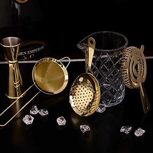 Eligara Julep Strainer - Cocktail Strainer for Drinks, Bar Stainless Steel Cocktails Strainers Spoon Tool with Handle - Use with Cocktail Shakers, Mixing Glasses (Gold)