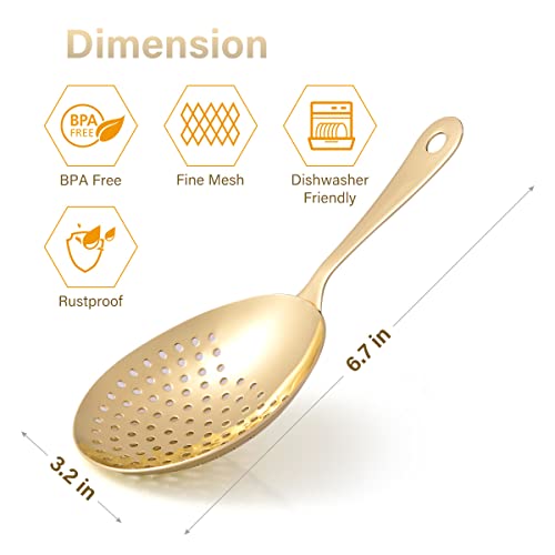 Eligara Julep Strainer - Cocktail Strainer for Drinks, Bar Stainless Steel Cocktails Strainers Spoon Tool with Handle - Use with Cocktail Shakers, Mixing Glasses (Gold)