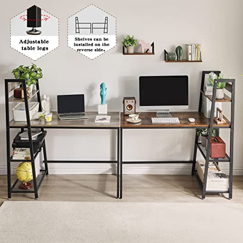 Aibiju Computer Desk with Shelf, 44 inch Home Office Writing Desk with Bookshelf, Industrial Desk with Metal Frame, Kitchen Storage Shelf Table, Office Workstation, Retro Brown YD-TMJ101H