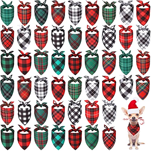 50 Pieces Christmas Dog Bandanas Classic Plaid Dog Bandanas for Dogs Triangle Scarf Plaid Dog Kerchief for Christmas Pet Costume Accessories Decoration (25.6 x 17.7 x 17.7 Inch)