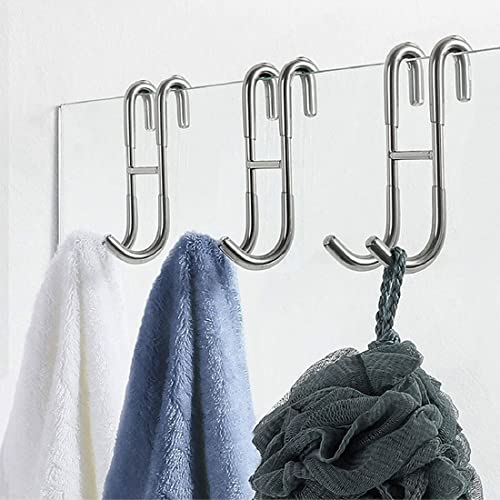 Hallyware Shower Door Hooks SUS 304 Stainless Steel Bathroom Frameless Glass Shower Door S Hooks for Hanging Coat ,Towel,Bathrobe,Squeegee,Loofah,Shaver (Silver,3-Pack)