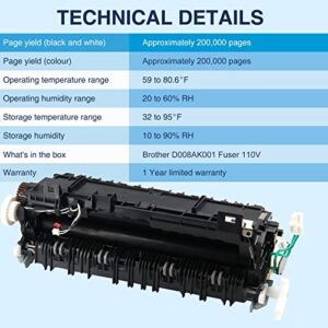 D00V9L001/D008AK001/D01SE6001 Fuser Unit Kit for Brother HL-L6200DW HL-L6200DWT HL-L6250DW HL-L6300DW HL-L6400DW HL-L6400DWT MFC-L6700DW MFC-L6750DW MFC-L6800DW (110/120 Volt - 200K Pages)