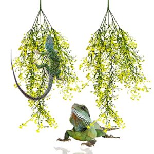 muyg reptile hanging plants,bearded dragon plastic flexible fake vines plant leaves with suction cup lizards terrarium habitat decorations for geckos turtles snake frog chameleon(2 pcs)