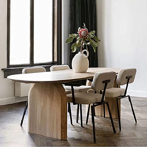 BAYCHEER Modern Solid Wood Top Oval Dinette Table Wood Base Dining Table for Living Room - Natural Wood 63" L x 27.6" W x 29.5" H (Table Only)