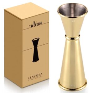 eligara japanese jigger - cocktail measuring double jiggers for bartending, copper jigger with measurements inside - stainless steel bar tools for bartenders, jigger 2 oz 1 oz (gold)