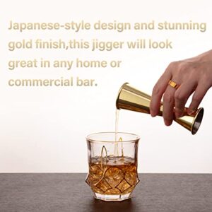 Eligara Japanese Jigger - Cocktail Measuring Double Jiggers for Bartending, Copper Jigger with Measurements Inside - Stainless Steel Bar Tools For Bartenders, Jigger 2 oz 1 oz (Gold)