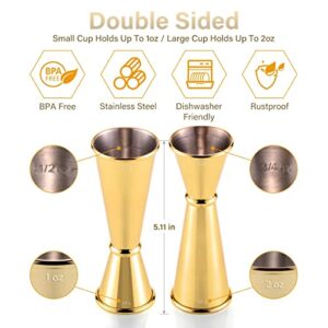 Eligara Japanese Jigger - Cocktail Measuring Double Jiggers for Bartending, Copper Jigger with Measurements Inside - Stainless Steel Bar Tools For Bartenders, Jigger 2 oz 1 oz (Gold)