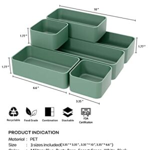 CHANCETSUI 6-Piece Stackable Drawer Organizer Set, Rectangle Trays, Narrow Makeup Vanity Storage Bins and Bathroom Office Desk Drawer Dividers, Green