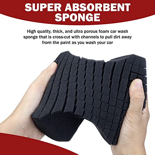 Ultra Black Foam Sponge by TAKAVU, Cross-Cut Design & Ergonomic Shape, Perfect for Both Rinseless & Soap Washes, for Car Detailing & Washing