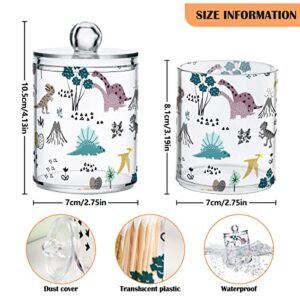 DOMIKING Colored Dinosaur 2 Pack Cotton Swab Holder Dispenser Plastic Jar Bathroom Storage Canister Acrylic Containers for Cotton Ball Floss Picks Hair Clips