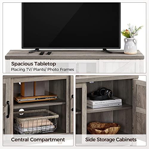 Yaheetech Farmhouse TV Stand for 65 Inch TV, Wood Entertainment Center Suitable for a 18'' Electric Fireplace Insert (not Included), Large Storage Cabinet with Double Barn Doors, 58inch, Gray