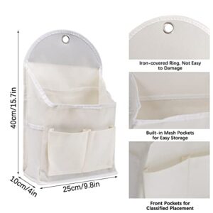 2 Pack Wall Hanging Storage Bag with Pockets, Locker Organizer Basket with Sticky Hook, Fabric Wall Organizer, Waterproof Hanging Bag for Closet Door Bedroom Bathroom Office Home Kitchen(Beige)