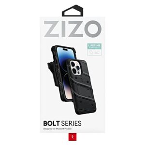 ZIZO Bolt Bundle for iPhone 14 Pro (6.1) Case with Screen Protector Kickstand Holster Lanyard - Black