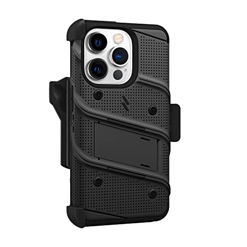 ZIZO Bolt Bundle for iPhone 14 Pro (6.1) Case with Screen Protector Kickstand Holster Lanyard - Black