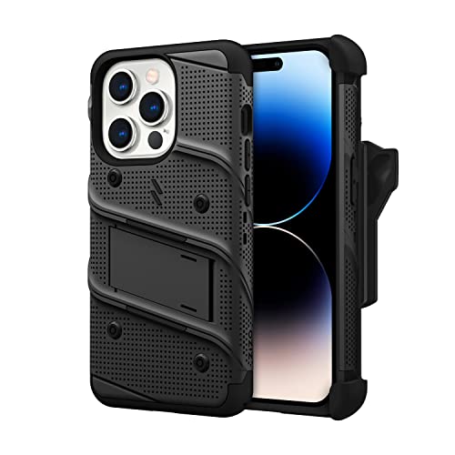 ZIZO Bolt Bundle for iPhone 14 Pro (6.1) Case with Screen Protector Kickstand Holster Lanyard - Black