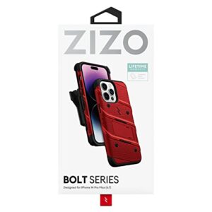 ZIZO Bolt Bundle for iPhone 14 Pro Max (6.7) Case with Screen Protector Kickstand Holster Lanyard - Red