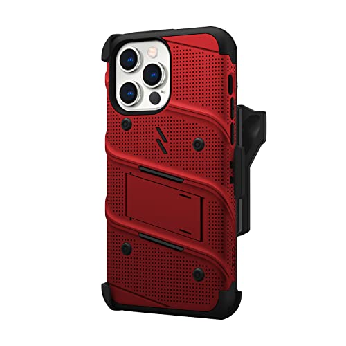 ZIZO Bolt Bundle for iPhone 14 Pro Max (6.7) Case with Screen Protector Kickstand Holster Lanyard - Red