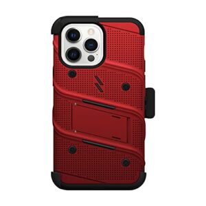 ZIZO Bolt Bundle for iPhone 14 Pro Max (6.7) Case with Screen Protector Kickstand Holster Lanyard - Red