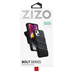 ZIZO Bolt Bundle for iPhone 14 (6.1) Case with Screen Protector Kickstand Holster Lanyard - Black