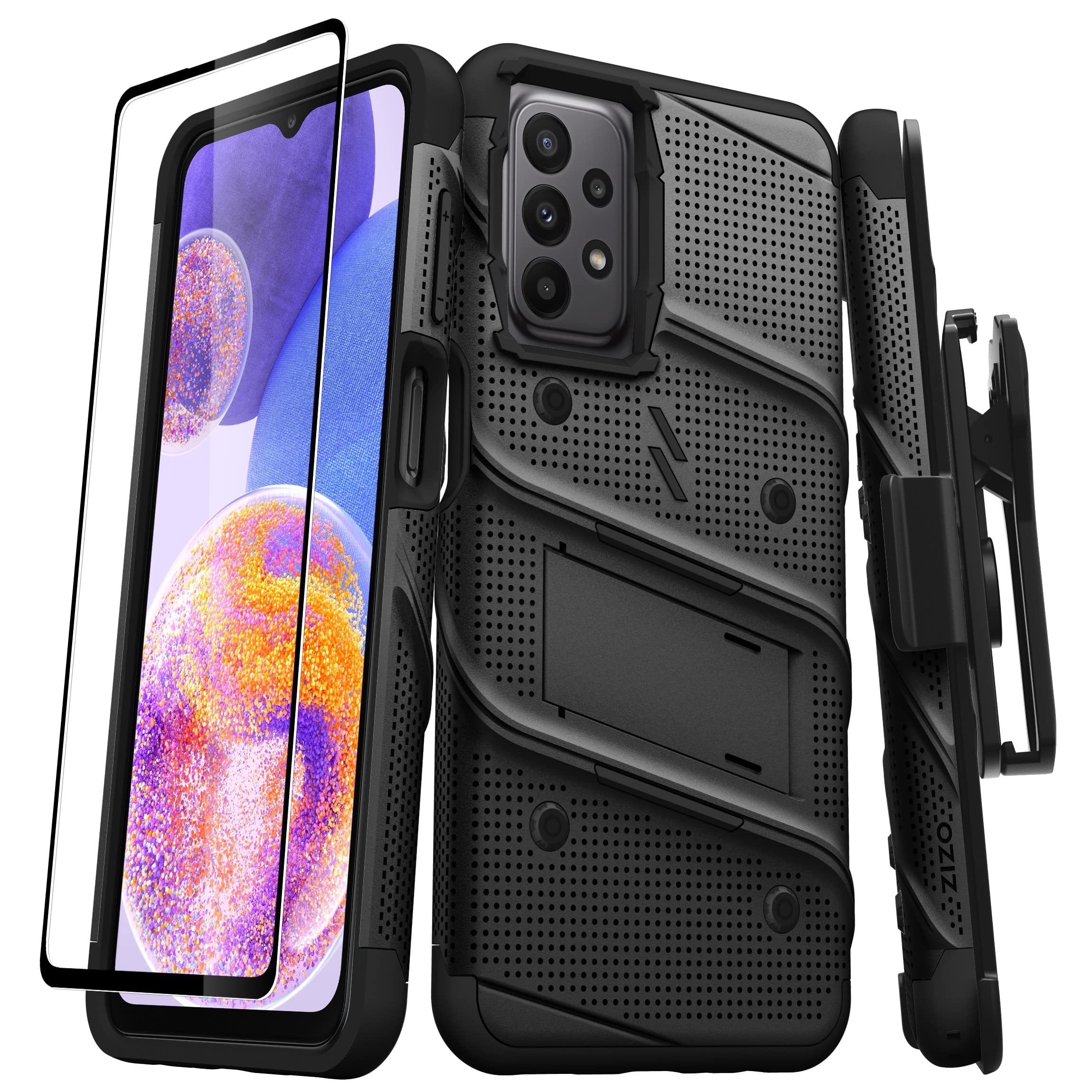 ZIZO Bolt Bundle for Galaxy A23 5G Case with Screen Protector Kickstand Holster Lanyard - Black