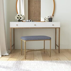 Hillsdale, Wimberly Modern Backless Metal Vanity Stool with Rectangular Seat for Makeup Room or Bathroom, Gold with Blue