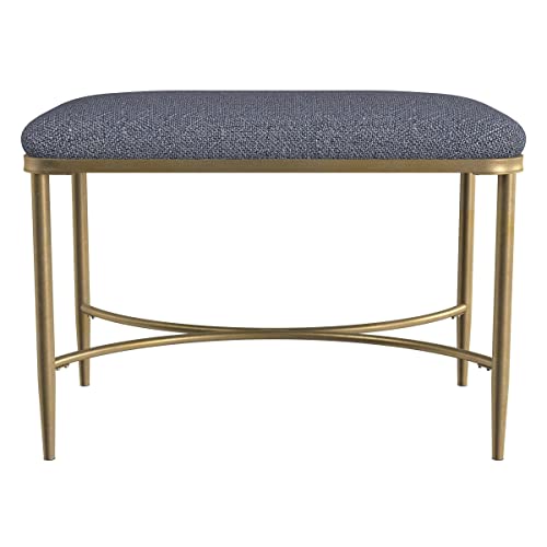 Hillsdale, Wimberly Modern Backless Metal Vanity Stool with Rectangular Seat for Makeup Room or Bathroom, Gold with Blue