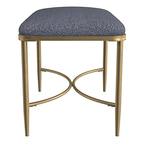 Hillsdale, Wimberly Modern Backless Metal Vanity Stool with Rectangular Seat for Makeup Room or Bathroom, Gold with Blue