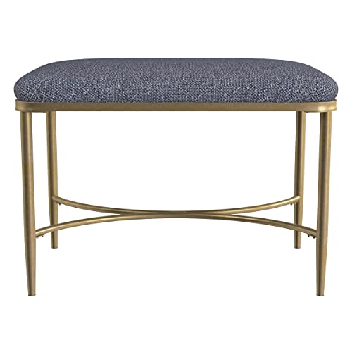 Hillsdale, Wimberly Modern Backless Metal Vanity Stool with Rectangular Seat for Makeup Room or Bathroom, Gold with Blue