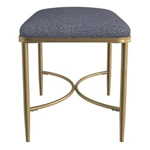 Hillsdale, Wimberly Modern Backless Metal Vanity Stool with Rectangular Seat for Makeup Room or Bathroom, Gold with Blue