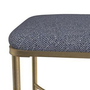 Hillsdale, Wimberly Modern Backless Metal Vanity Stool with Rectangular Seat for Makeup Room or Bathroom, Gold with Blue