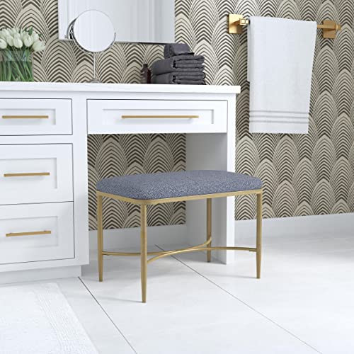 Hillsdale, Wimberly Modern Backless Metal Vanity Stool with Rectangular Seat for Makeup Room or Bathroom, Gold with Blue