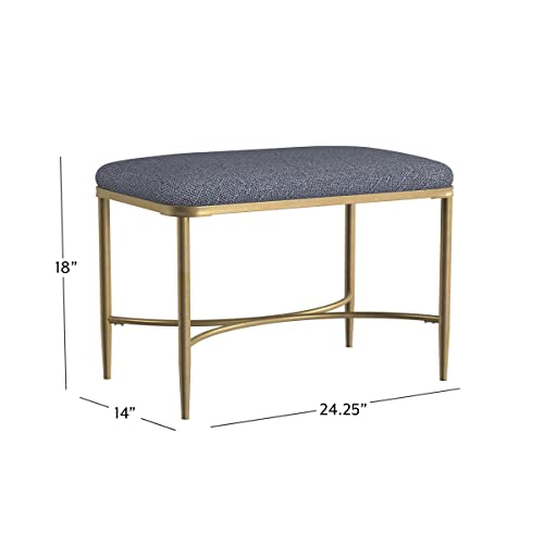 Hillsdale, Wimberly Modern Backless Metal Vanity Stool with Rectangular Seat for Makeup Room or Bathroom, Gold with Blue