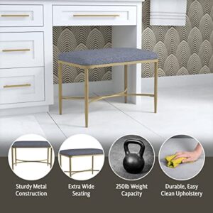 Hillsdale, Wimberly Modern Backless Metal Vanity Stool with Rectangular Seat for Makeup Room or Bathroom, Gold with Blue